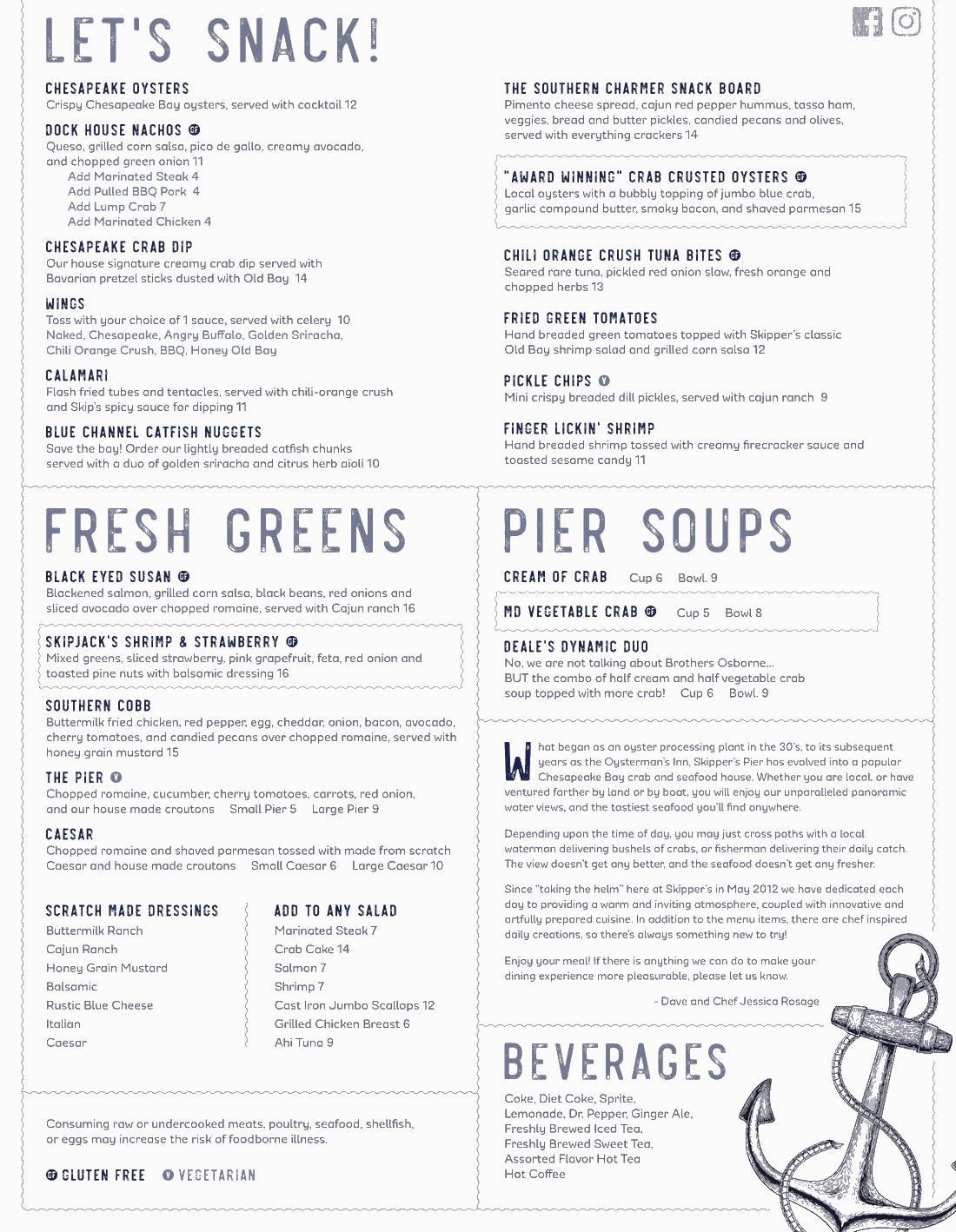 Dinner Menu – Skipper's Pier Waterfront Restaurant, Deale, Maryland
