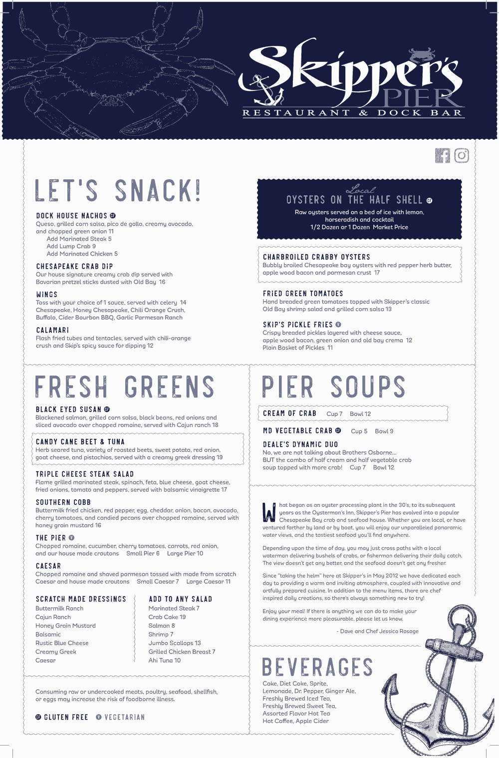 Dinner Menu – Skipper's Pier Waterfront Restaurant, Deale, Maryland